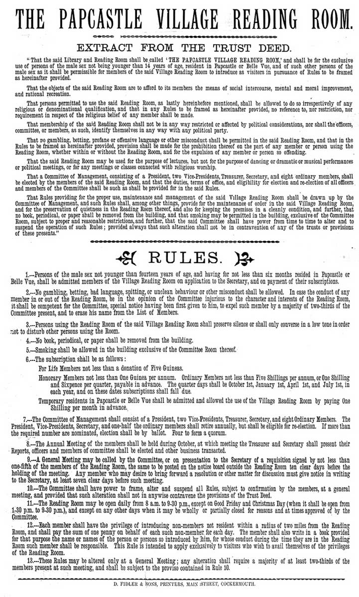 Appendix 3 Original Rules For The Reading Room 1895 Papcastle